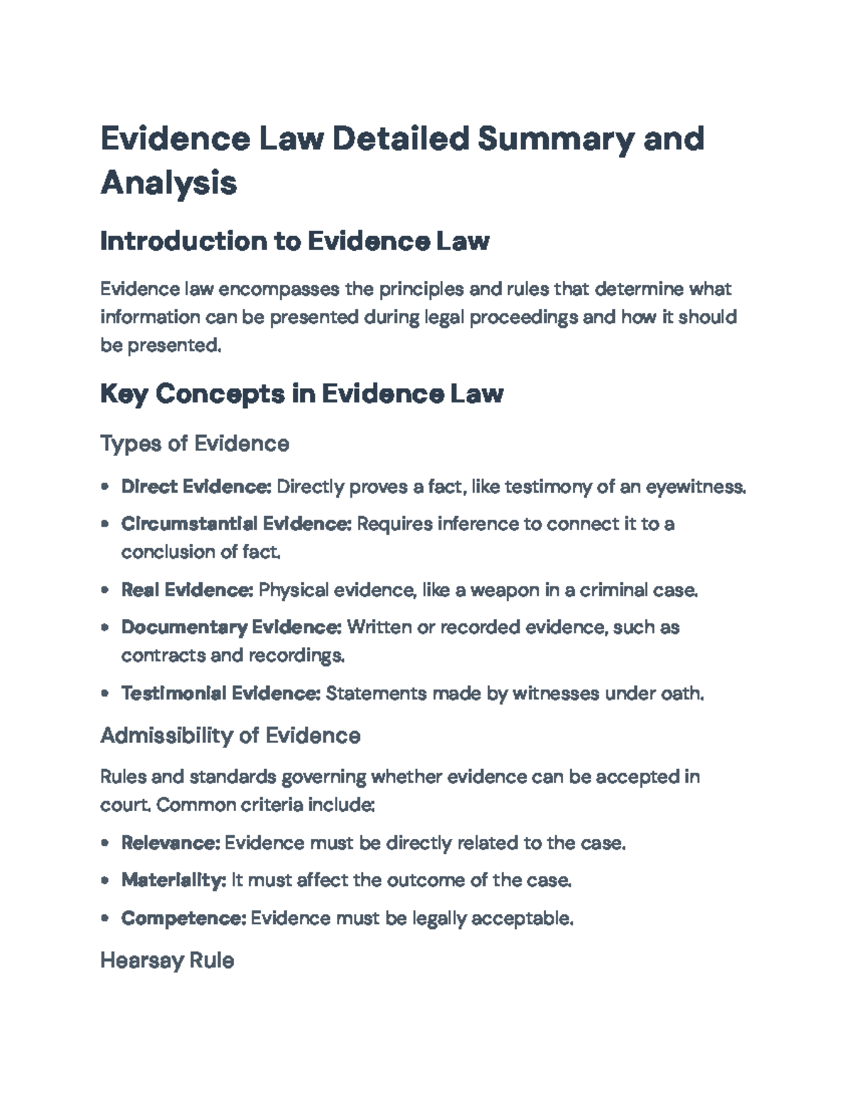 Introduction to Evidence Law: Key Concepts, Rules, and Challenges ...