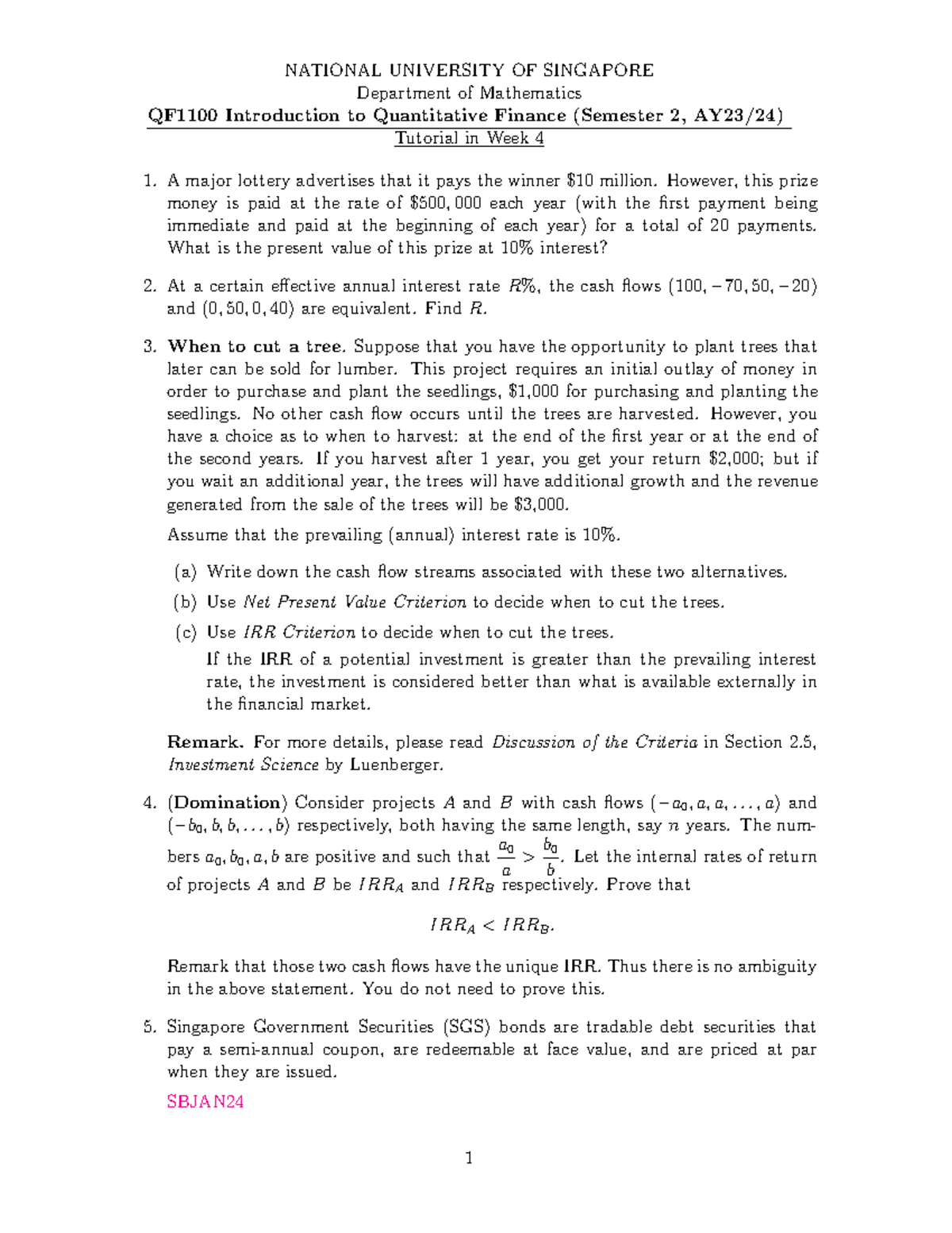 Tutorial-2 - math - NATIONAL UNIVERSITY OF SINGAPORE Department of ...