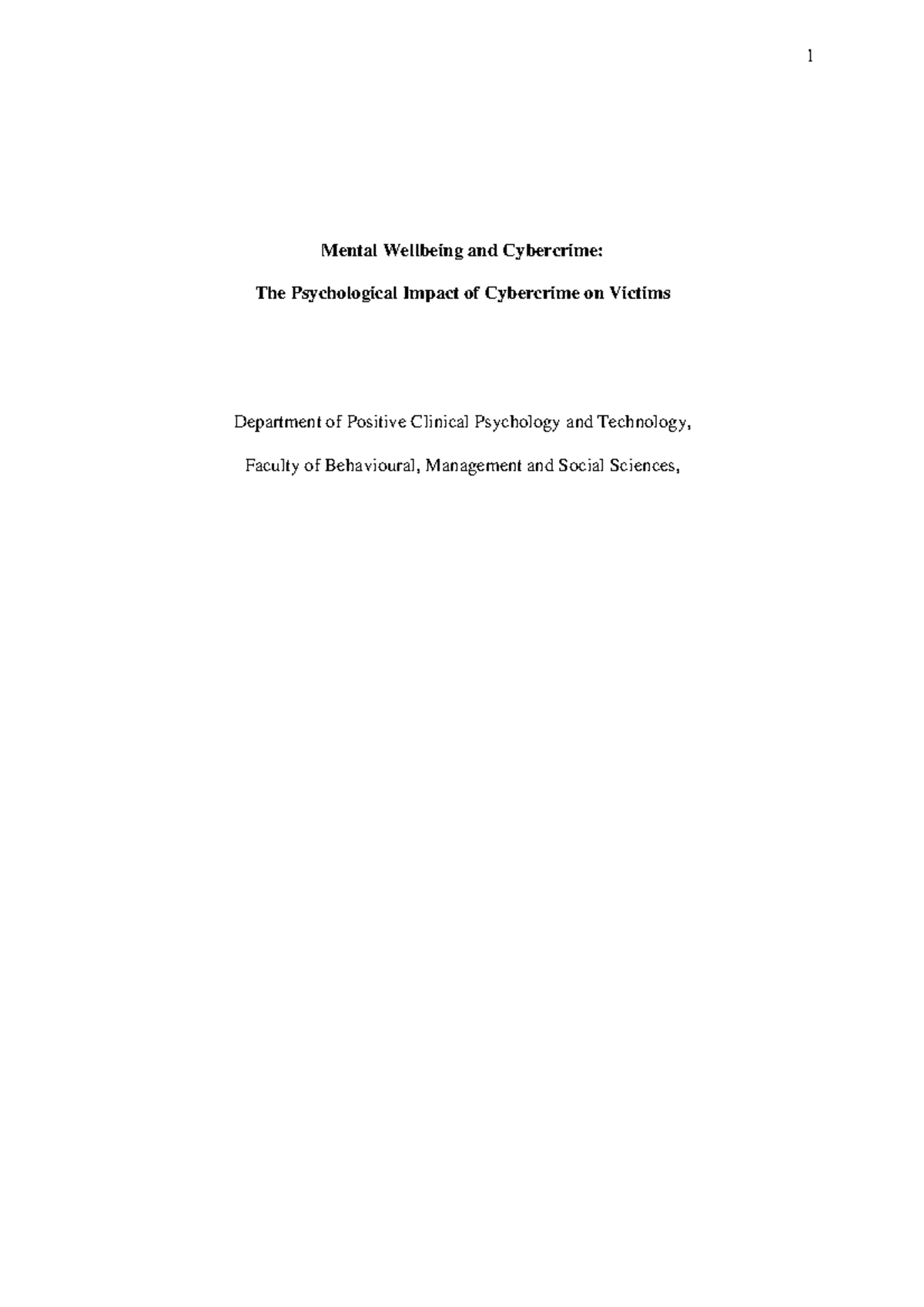 Psychological Impact of Cybercrime on Victims: A Study (PCP 101) - Studocu