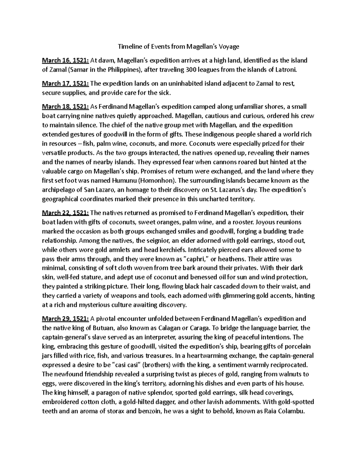 Magellan's Voyage: Key Events and Encounters (Final Exam Notes) - Studocu