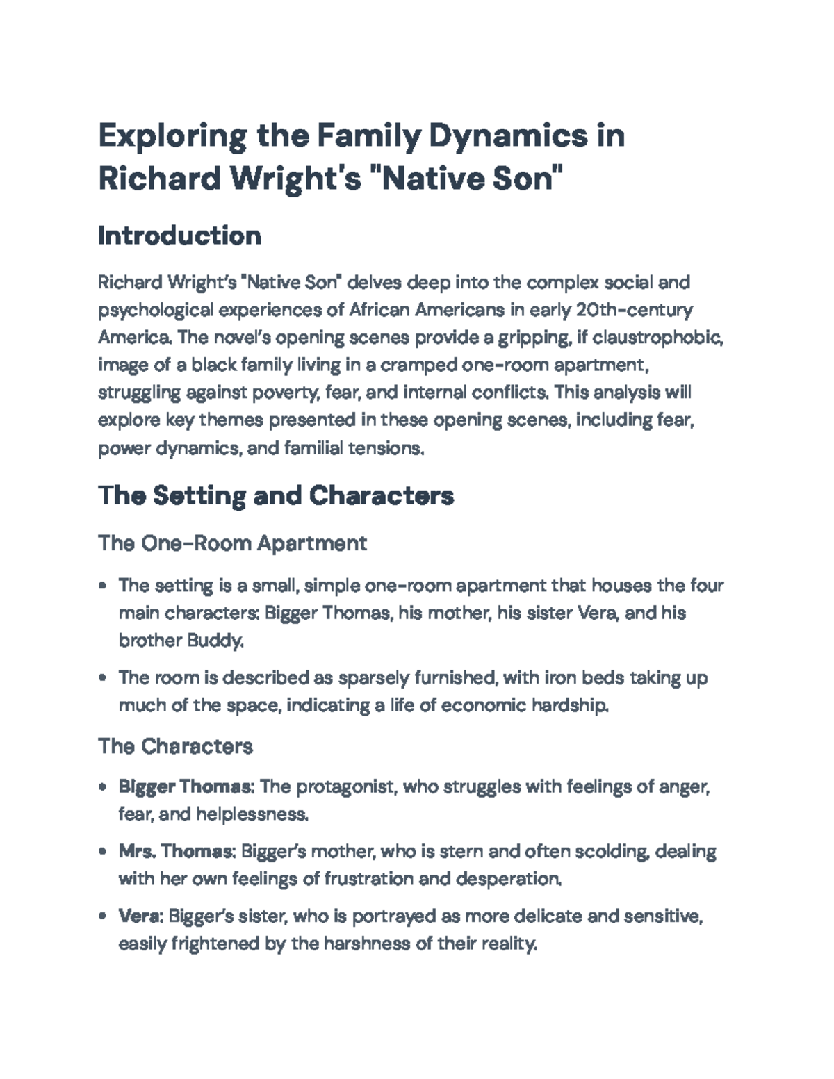 Analysis of Family Dynamics and Themes in Wright's "Native Son" (ENG ...