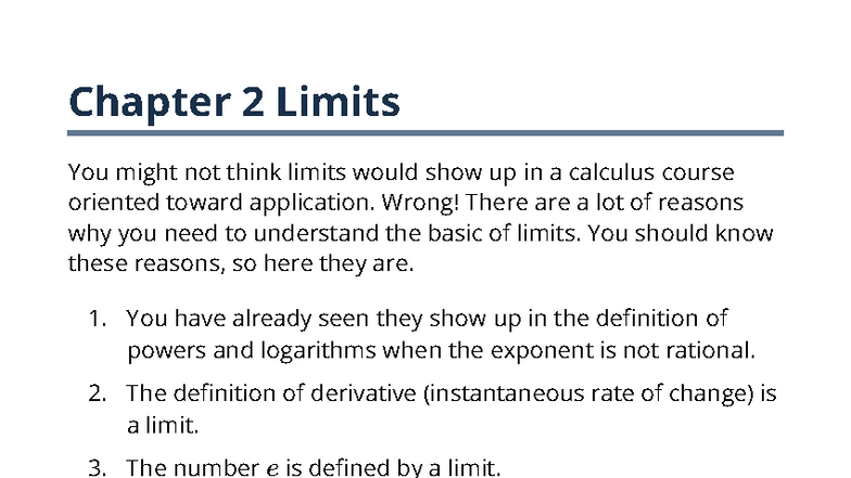 Calculus 101: Chapter 2 - Understanding Limits and Their Applications - Studocu