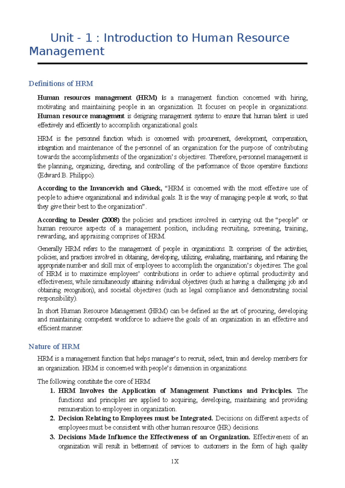 Unit 1: Introduction to Human Resource Management (HRM) Notes - Studocu