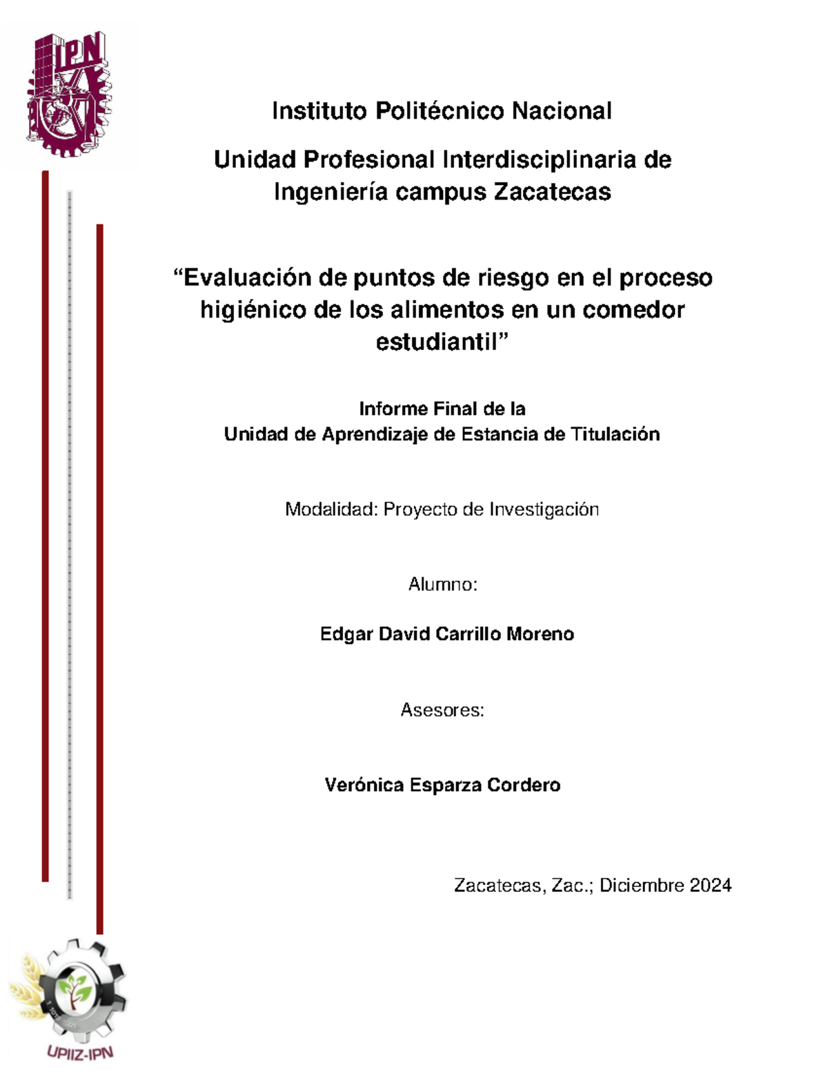Informe Final de Proyecto de Investigación: Puntos de Riesgo en ...
