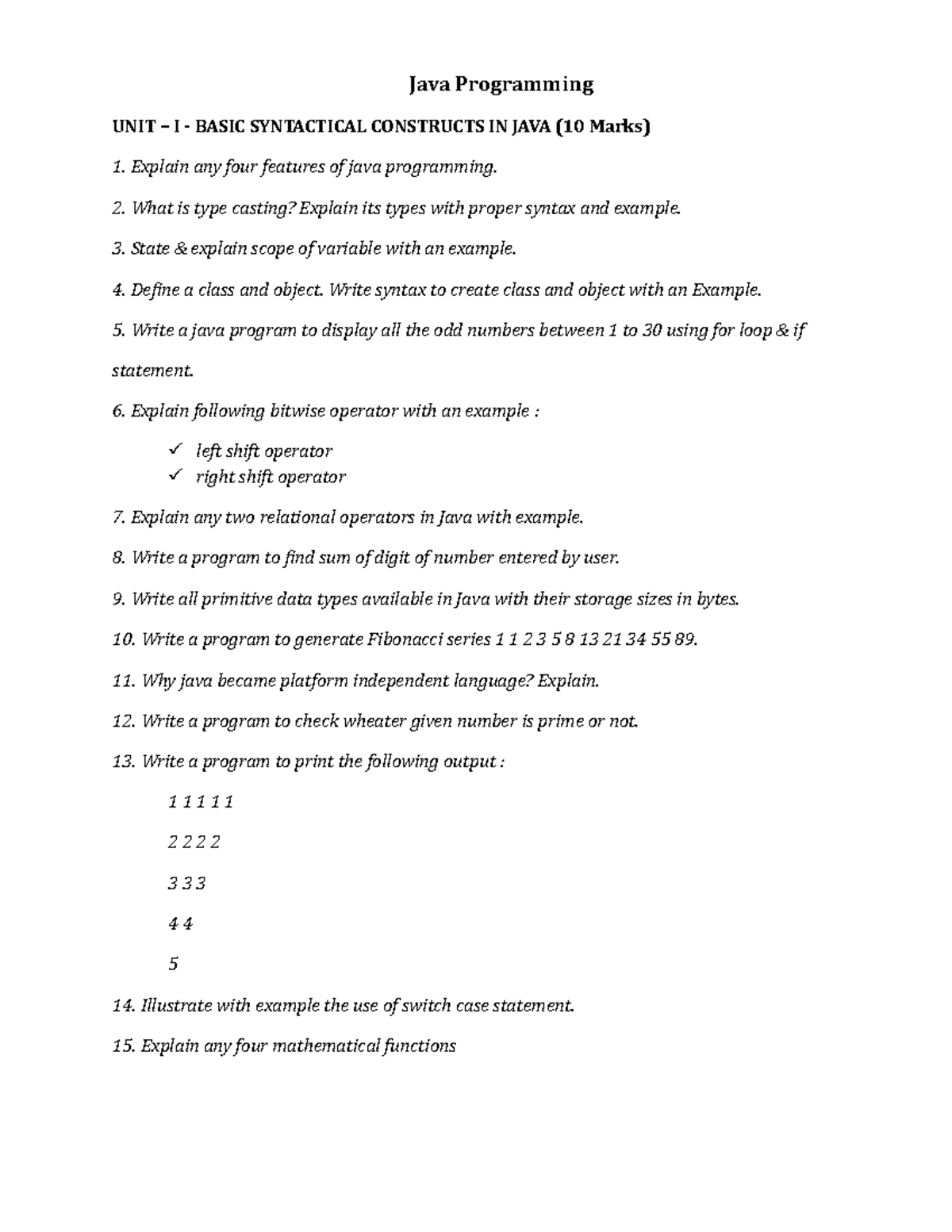 Java Programming - Comprehensive Question Bank and Study Guide - Studocu