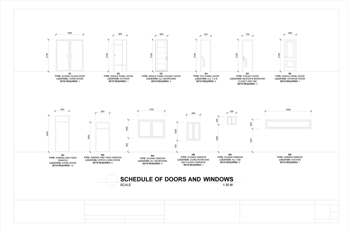 Doors and Windows Schedule for Construction Project (Type: SLIDING ...