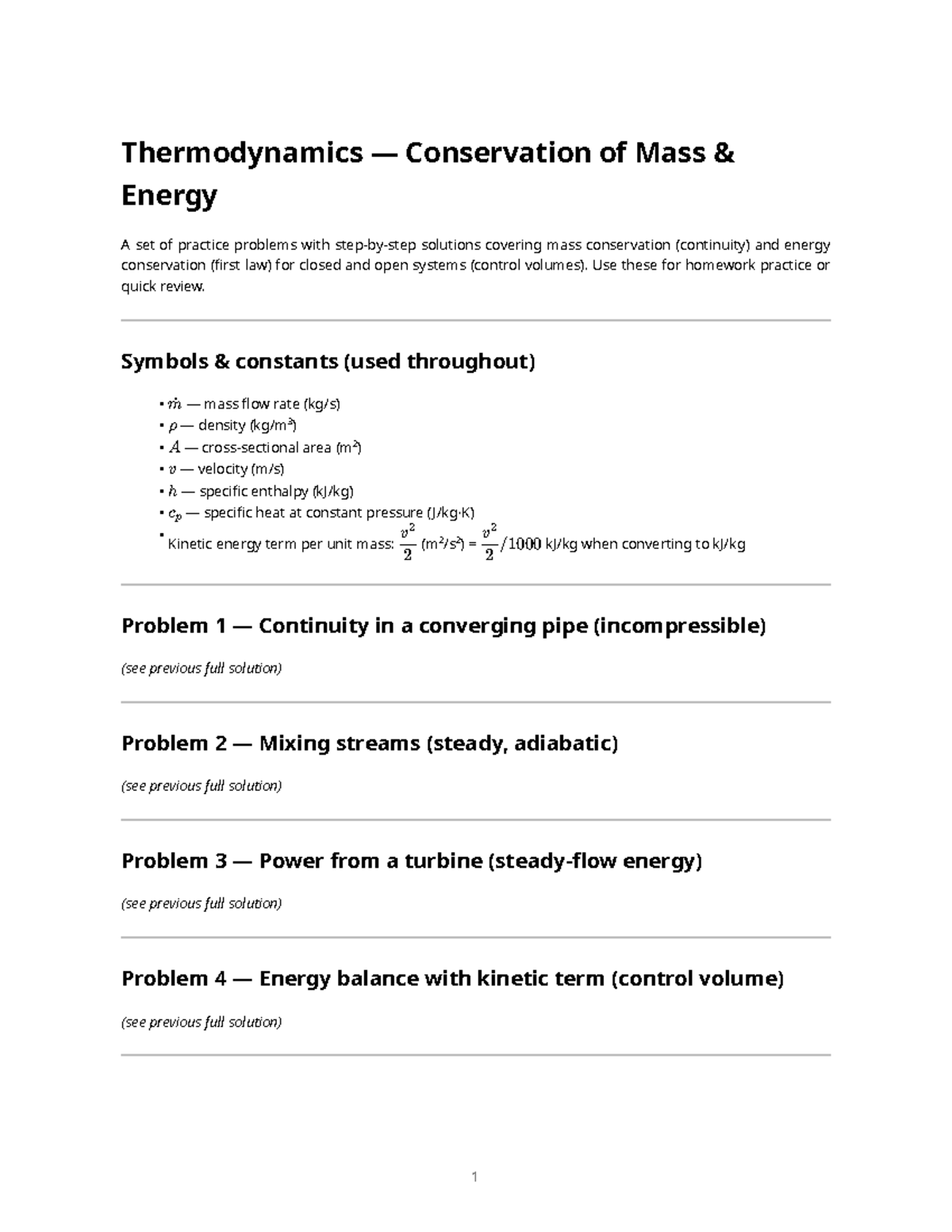 Thermodynamics (ENGR 101) Mass & Energy Conservation Practice Problems - Studocu