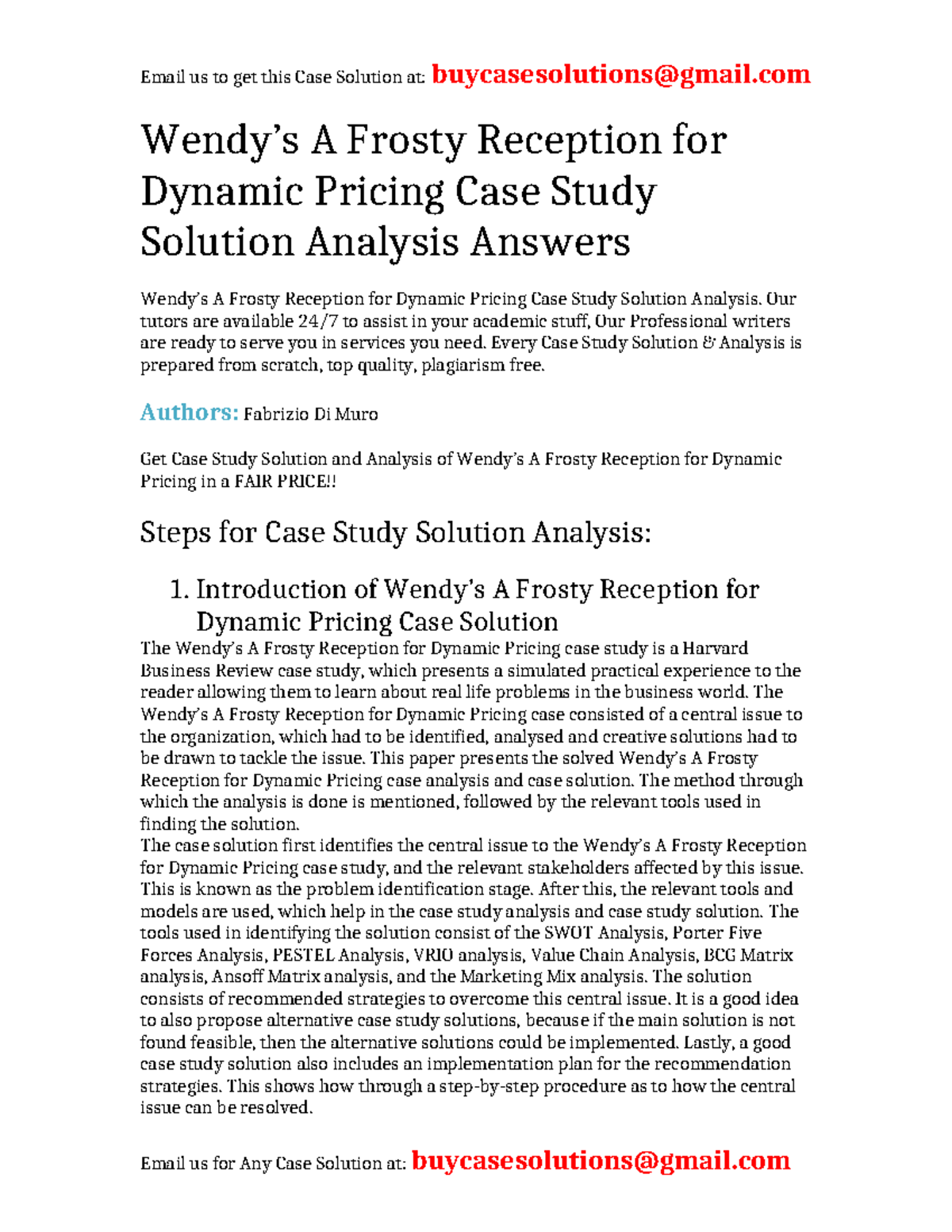 Wendy's A Frosty Reception: Case Study Solution & Analysis (HBR) - Studocu