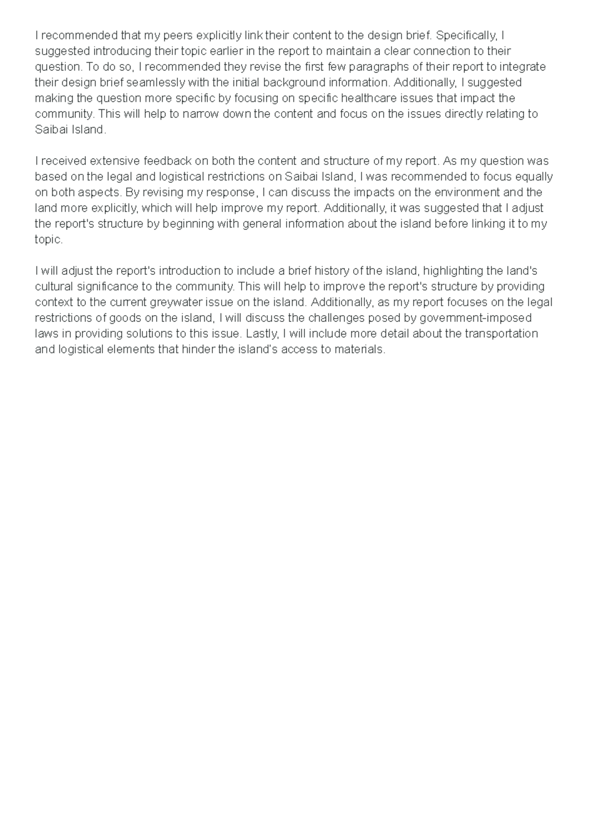 IEP 1(a) Draft & PEER REV Recommendations for Report Improvement - Studocu