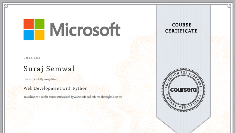 Web Development with Python - Coursera Certificate (HRR917MA4H) - Studocu