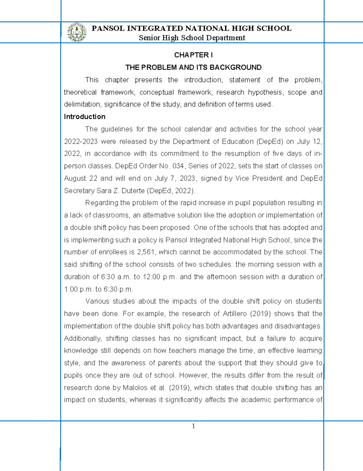 Research 3IS Perceived Impact of the Double Shift Policy (Ch. 1-5 ...