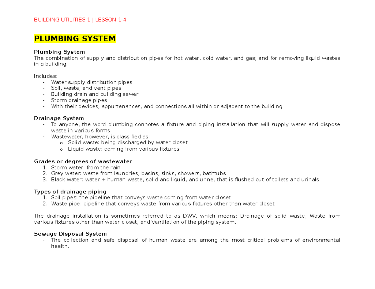 Building Utilities 1: Plumbing System Overview and Drainage Insights ...