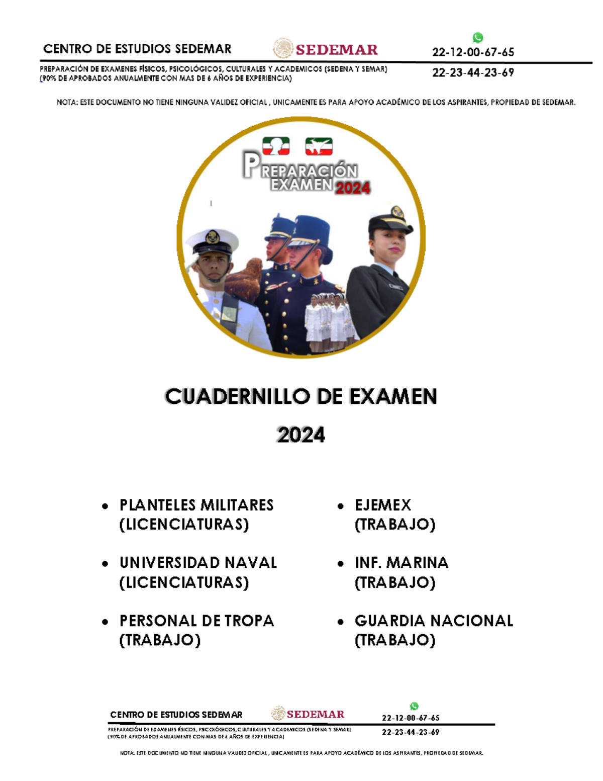 Cuadernillo de Examen SEDENAR 2024: Preparación y Recomendaciones - Studocu