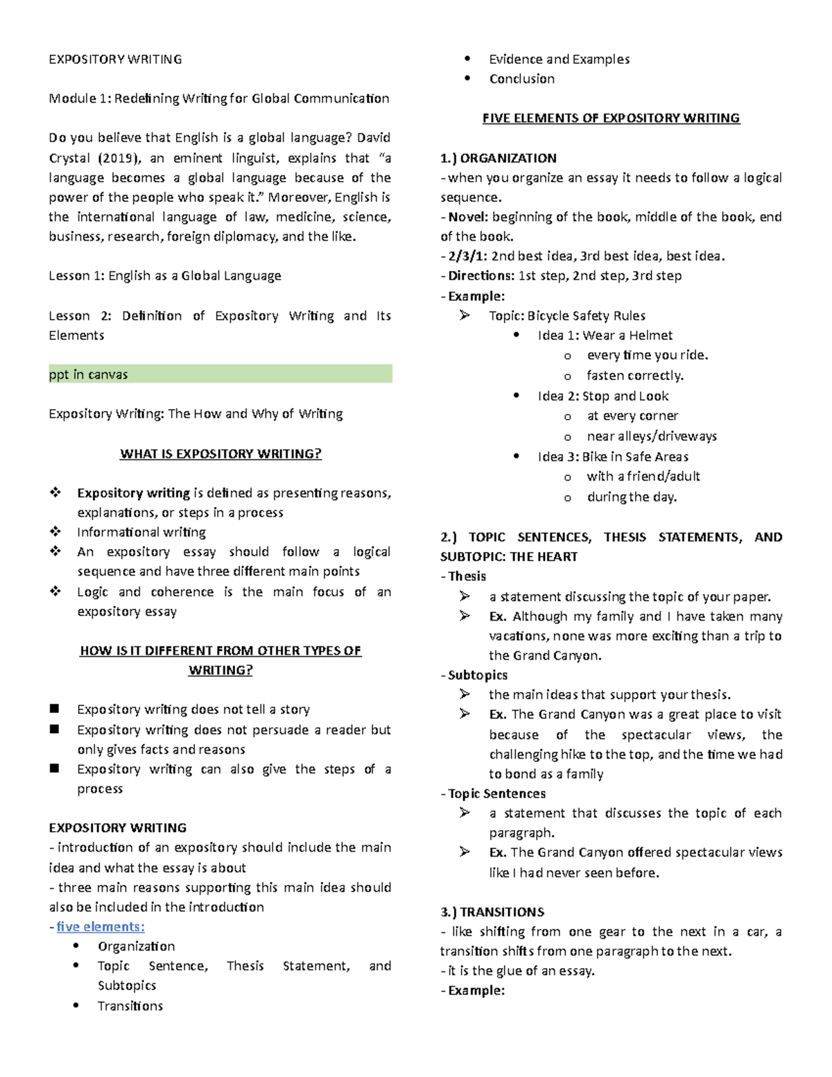 Module 1 Module 2 Expository Writing - EXPOSITORY WRITING Module 1 ...