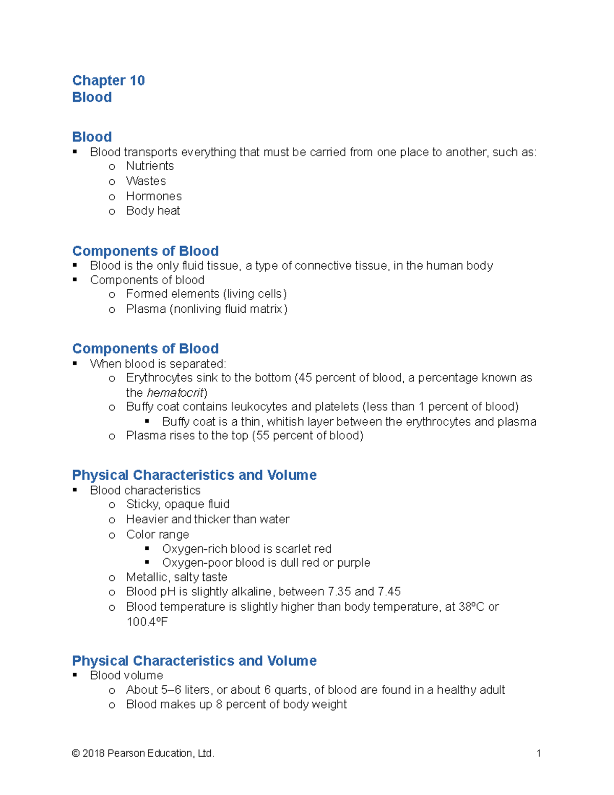 Summary notes for chapter 10: Blood and its components - Studocu