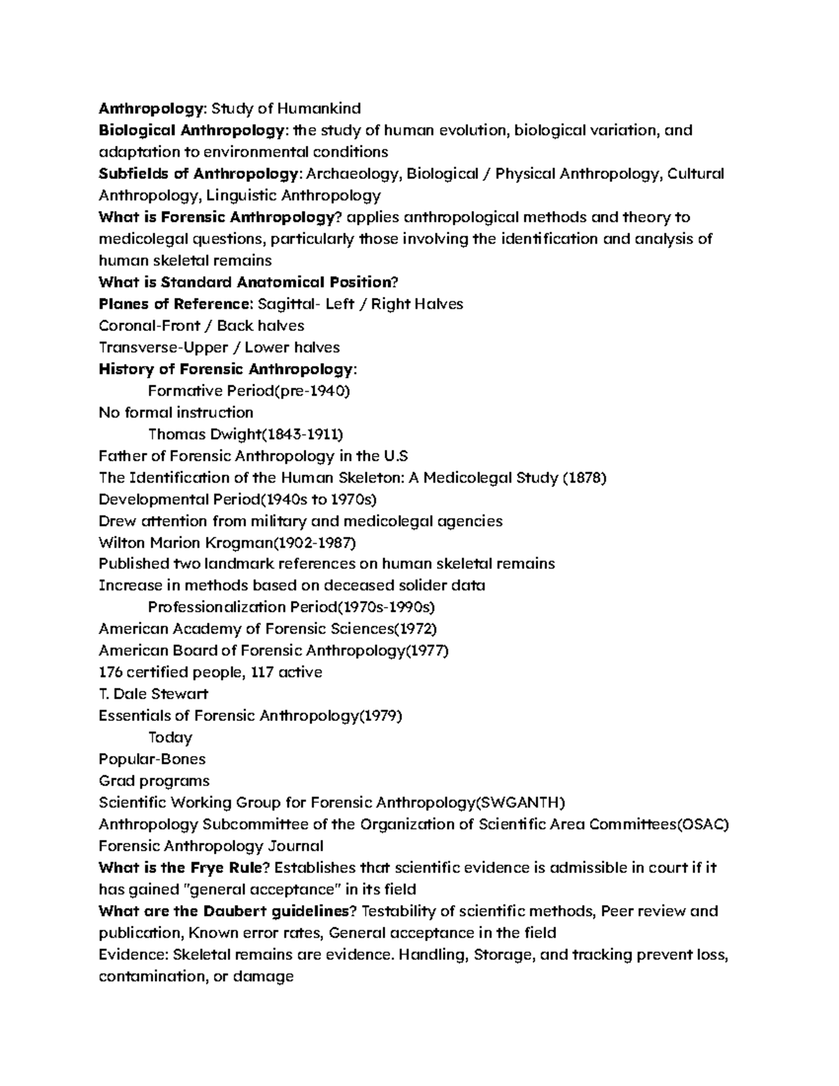 ANTH 365 Forensic Anthropology: Comprehensive Final Exam Review Notes ...