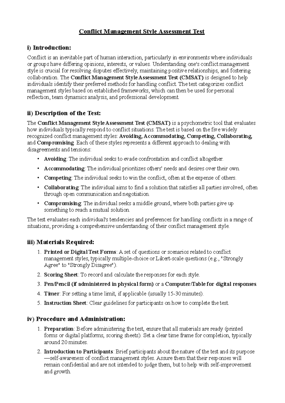 Conflict Management Style Assessment Test (CMSAT) Overview and Guide ...
