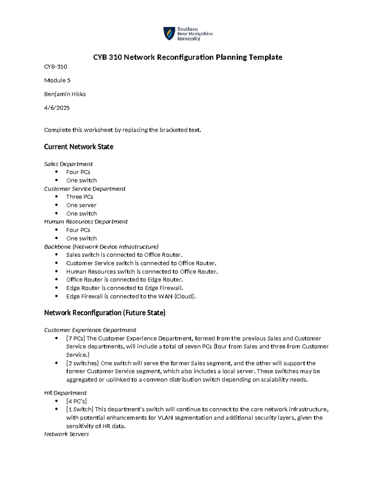 CYB 310 Midterm Network Reconfiguration Planning Template - Studocu