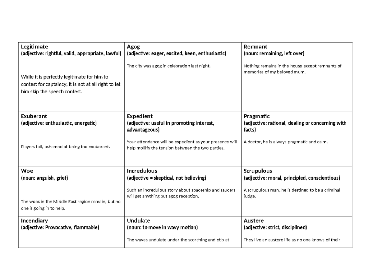 Extra Vocabulary No. 18: Exploring Complex Adjectives and Nouns - Studocu