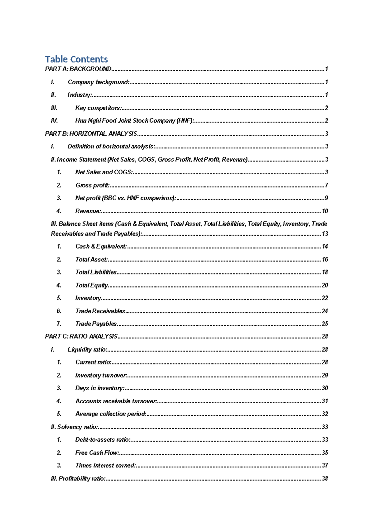 PA FS Analysis Project - Comparative Assessment of Bibica and HNF - Studocu