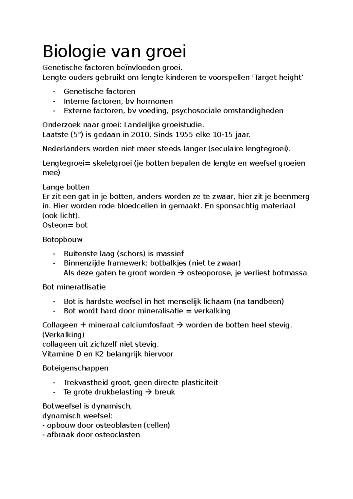 Biologie van Groei: Samenvatting College over Genetische en Interne ...