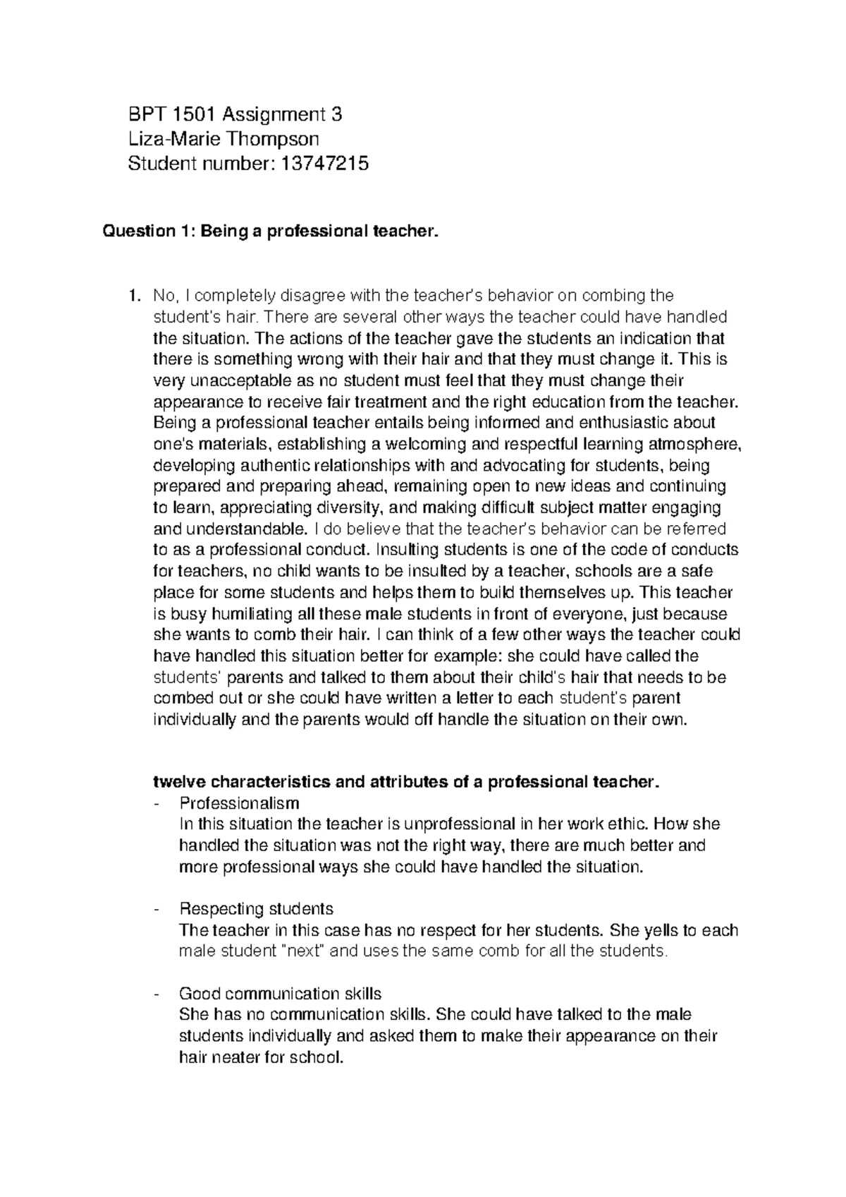 BPT1501 - Assignment 3 - 2021 being a professional teacher - BPT 1501 ...