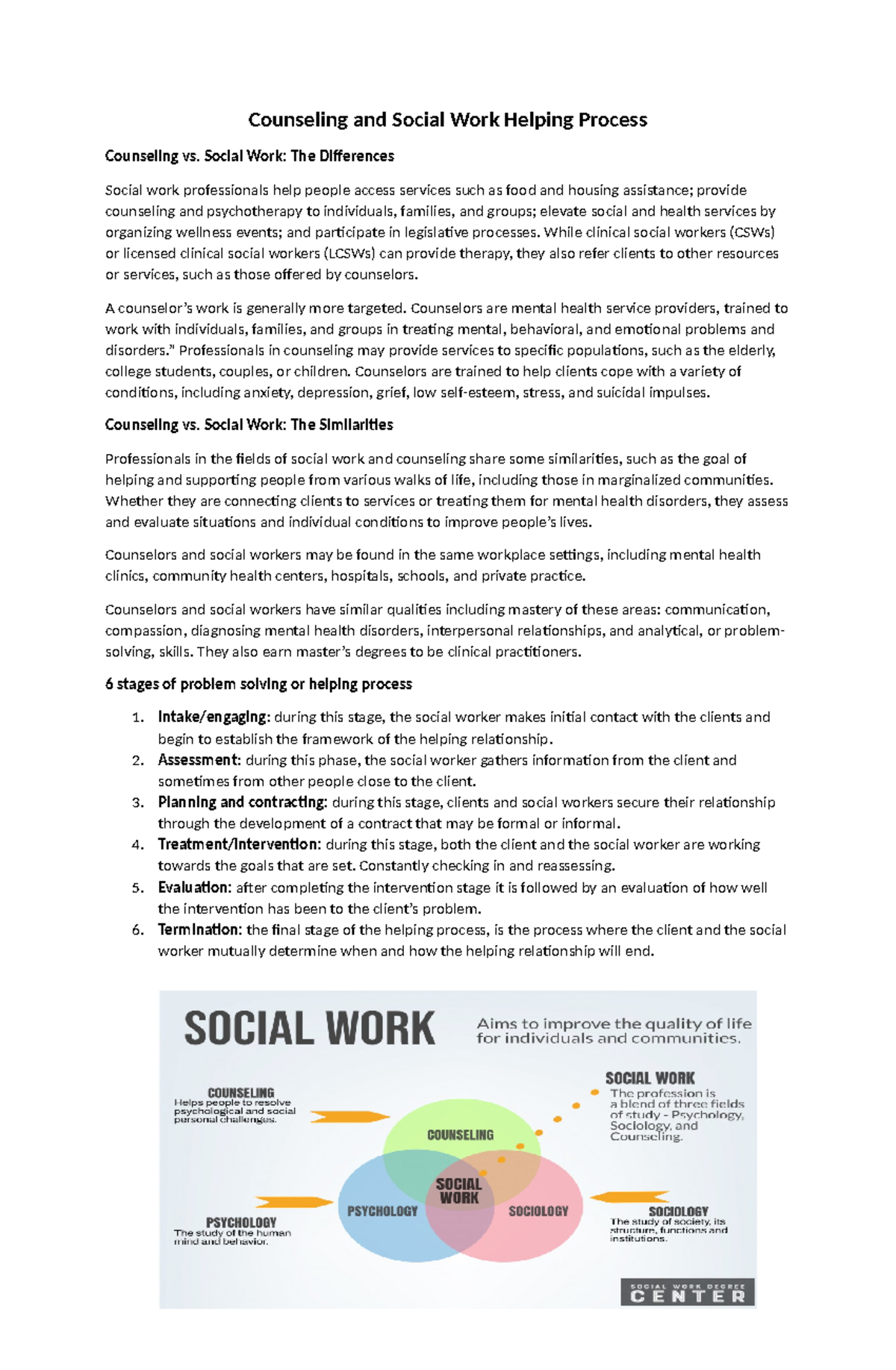 Counseling and Social Work Helping Process: Key Stages Explained - Studocu