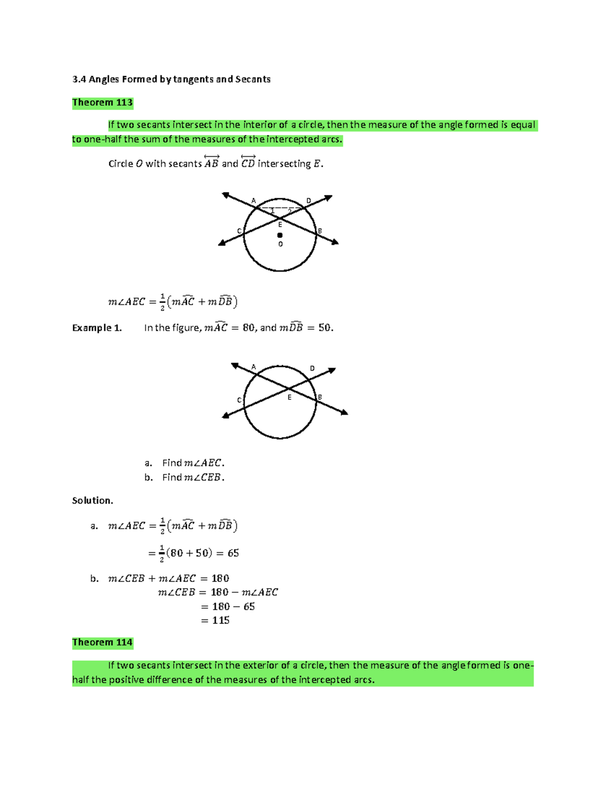 Math 10 Module 3.4: Angles from Tangents & Secants Explained - Studocu