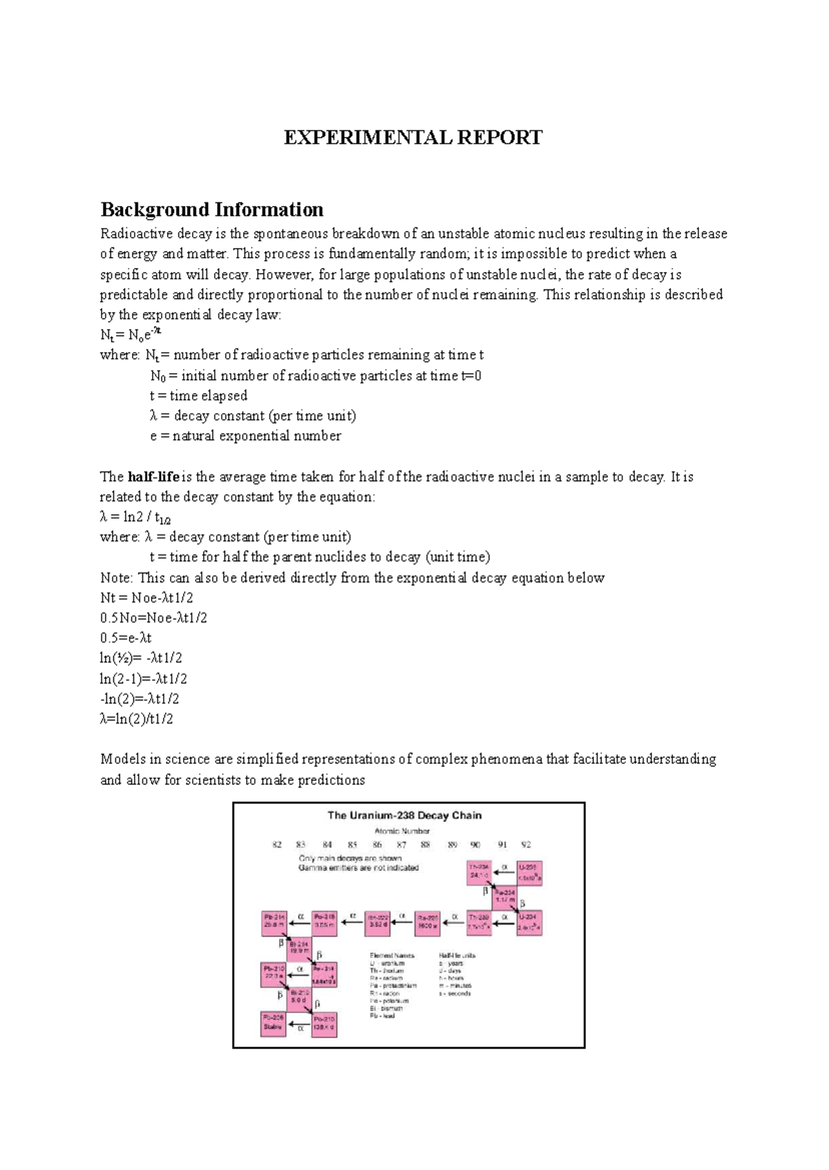 Experimental Report: Radioactive Decay Modeling Using Dice - 8.4 ...