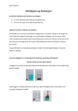 Kjemi Kapittel 4: Reaksjonslikninger, Støkiometri og Molbegrepet - Studocu