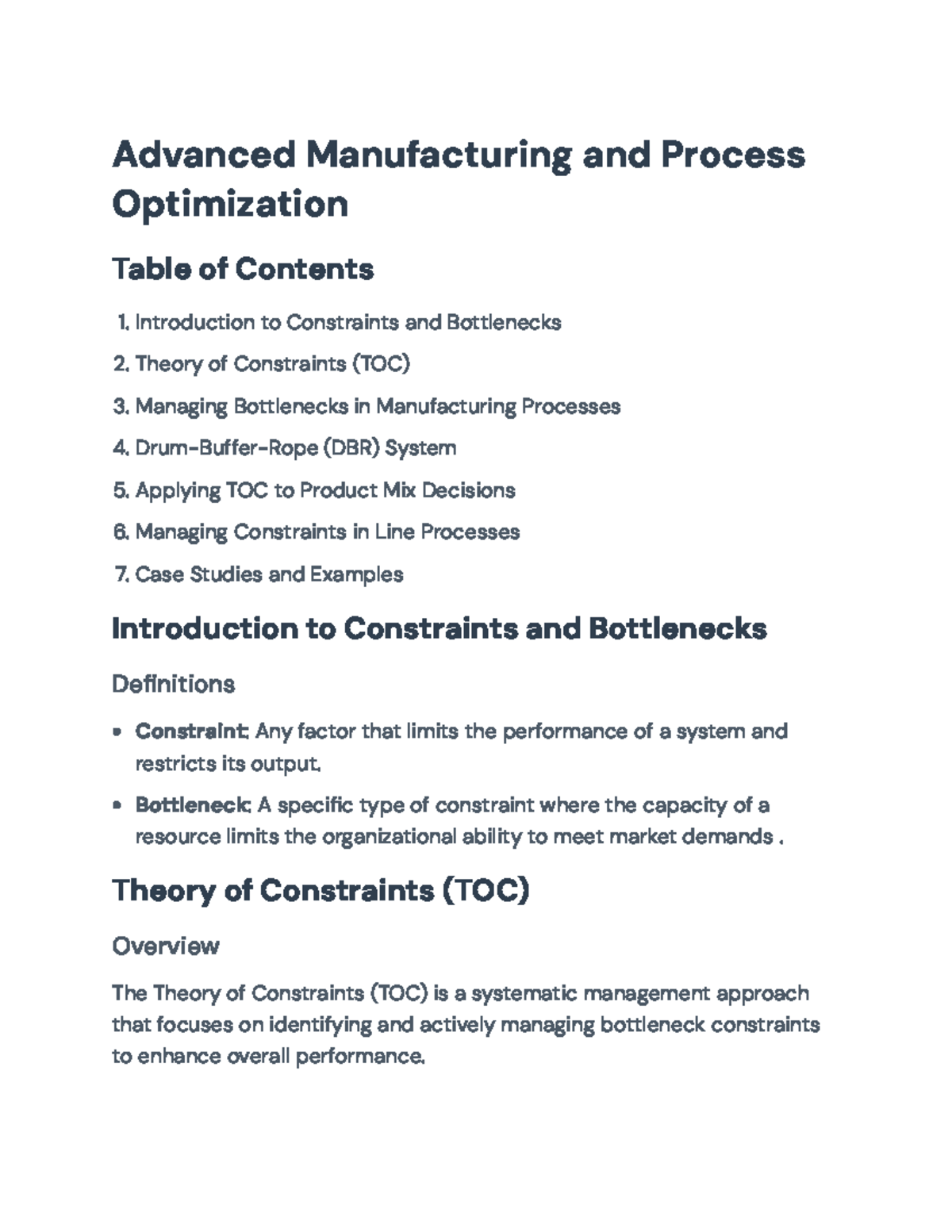 Advanced Manufacturing (Course Code): TOC & DBR Process Insights - Studocu