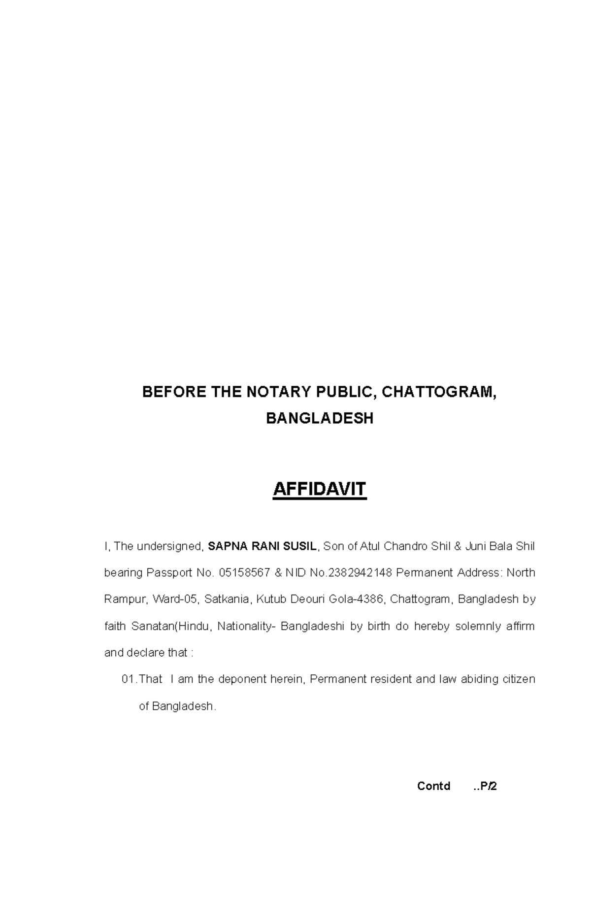 Affidavit for Higher Education of Sukanta Sushil Raj - Bangladesh - Studocu