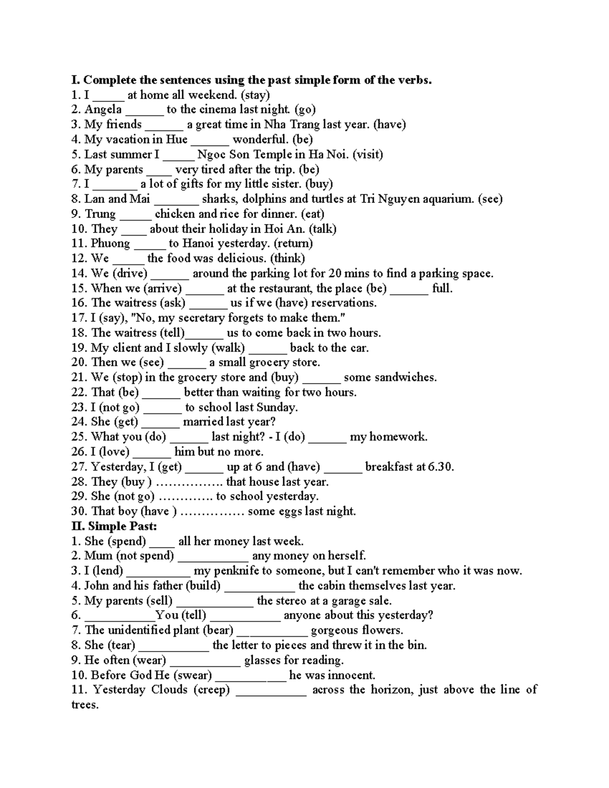 Btap Qku L6 - Past Simple Verb Exercises and Conversations - Studocu