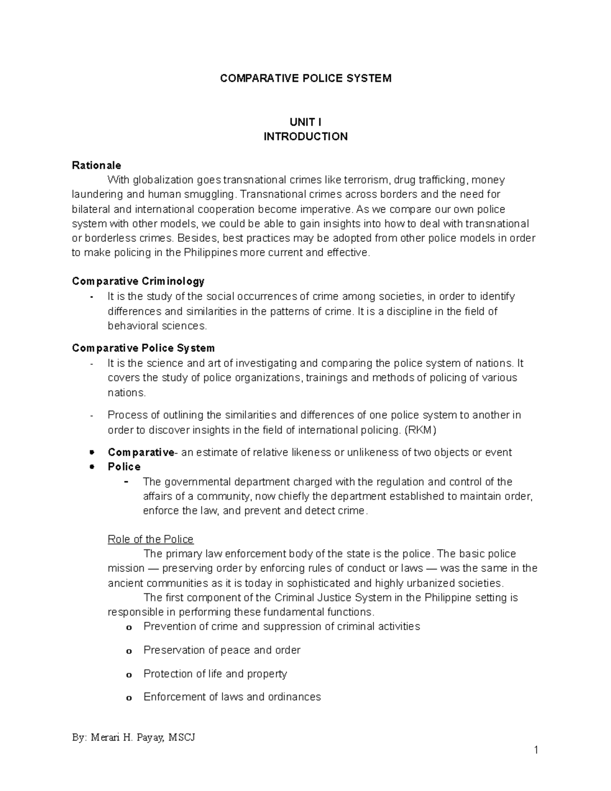 Comparative Police System Notes - COMPARATIVE POLICE SYSTEM UNIT I ...
