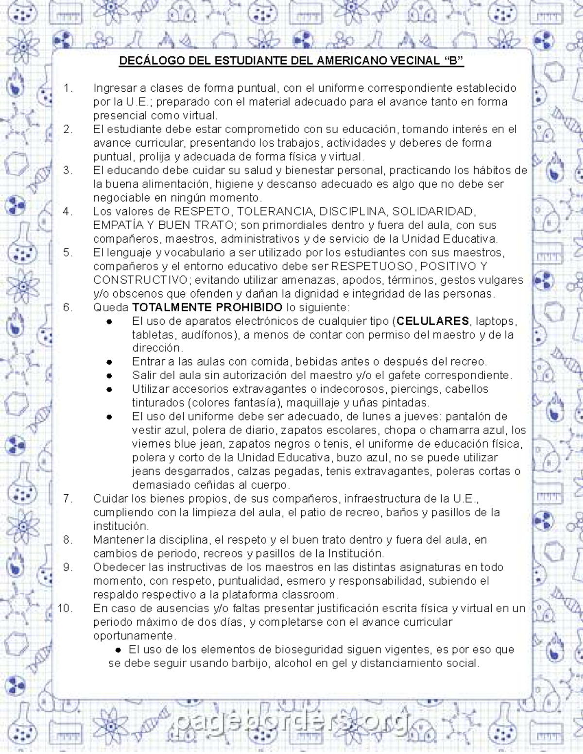 Decálogo del Estudiante 2026: Normas y Compromisos Académicos - Studocu