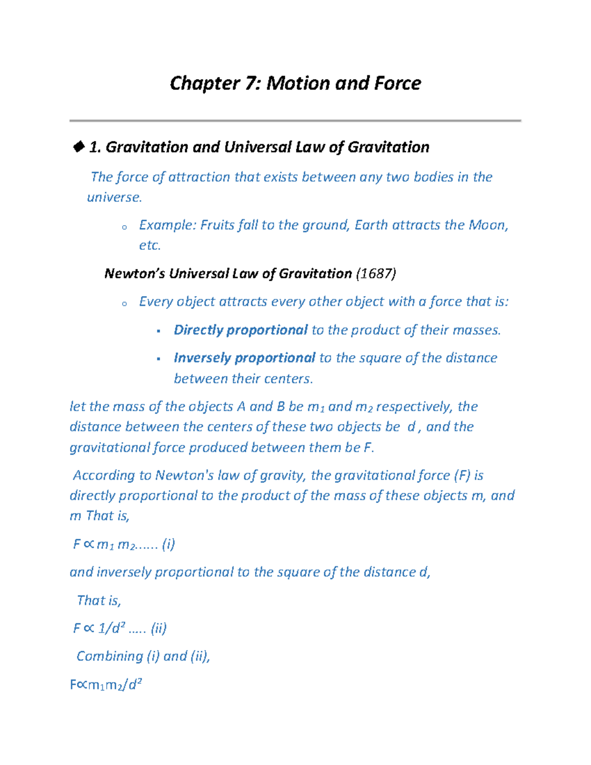 Chapter 7: Motion and Force - Gravitation & Universal Law (202102022 ...
