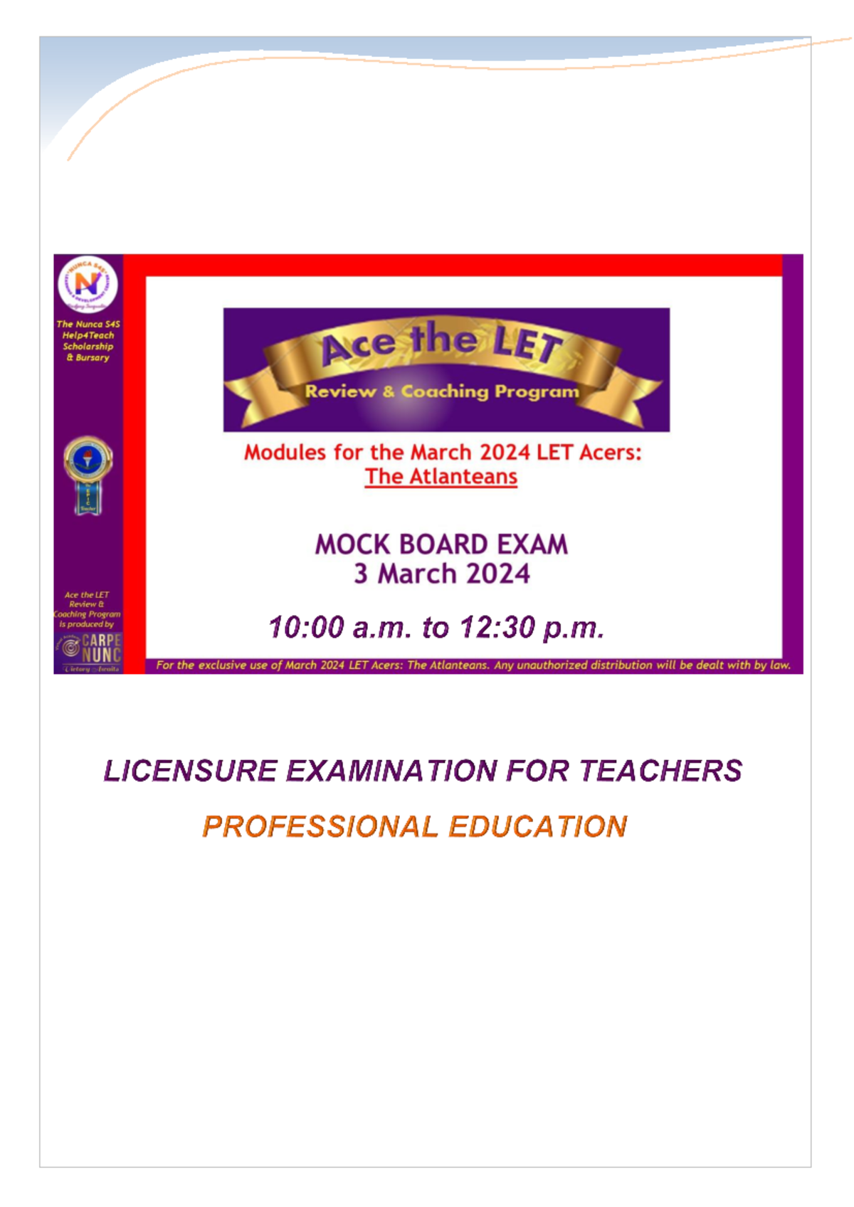 LET MOCK BOARD EXAM Professional Education: 150 Questions Review - Studocu