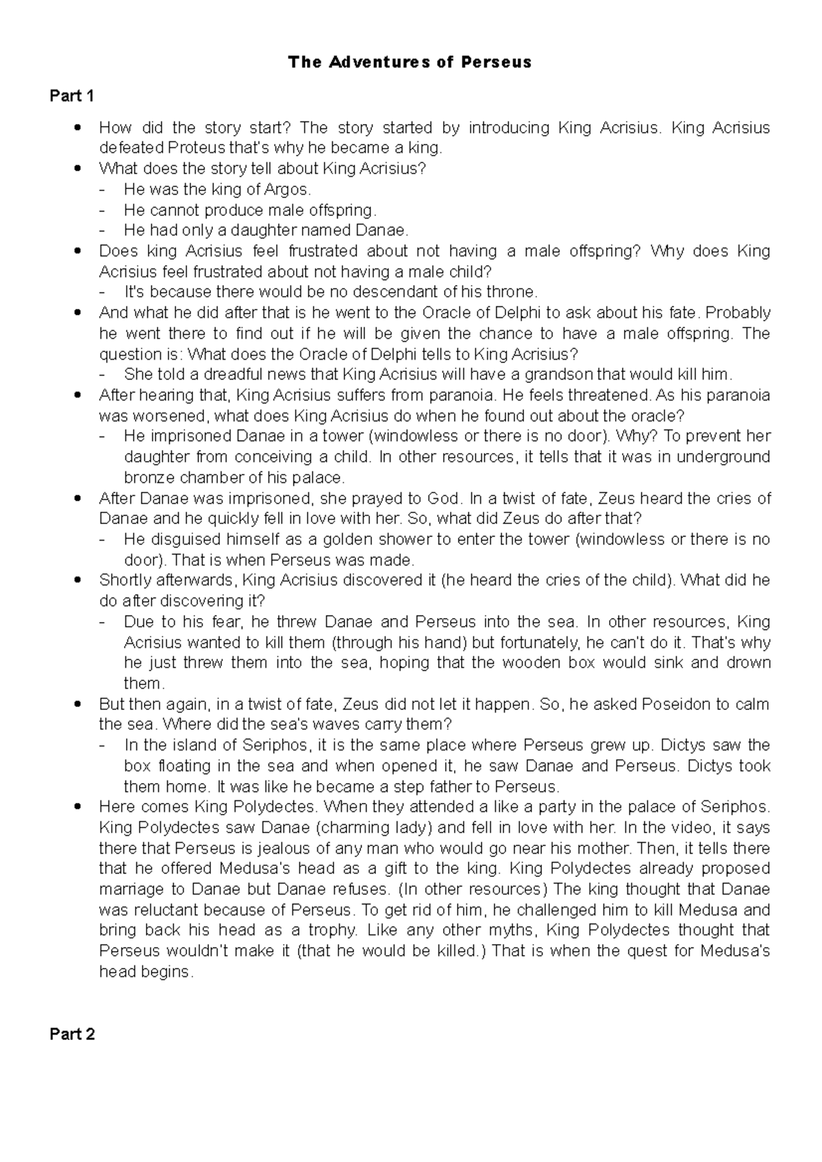 The Adventures of Perseus: A Detailed Explanation of the Myth - Studocu