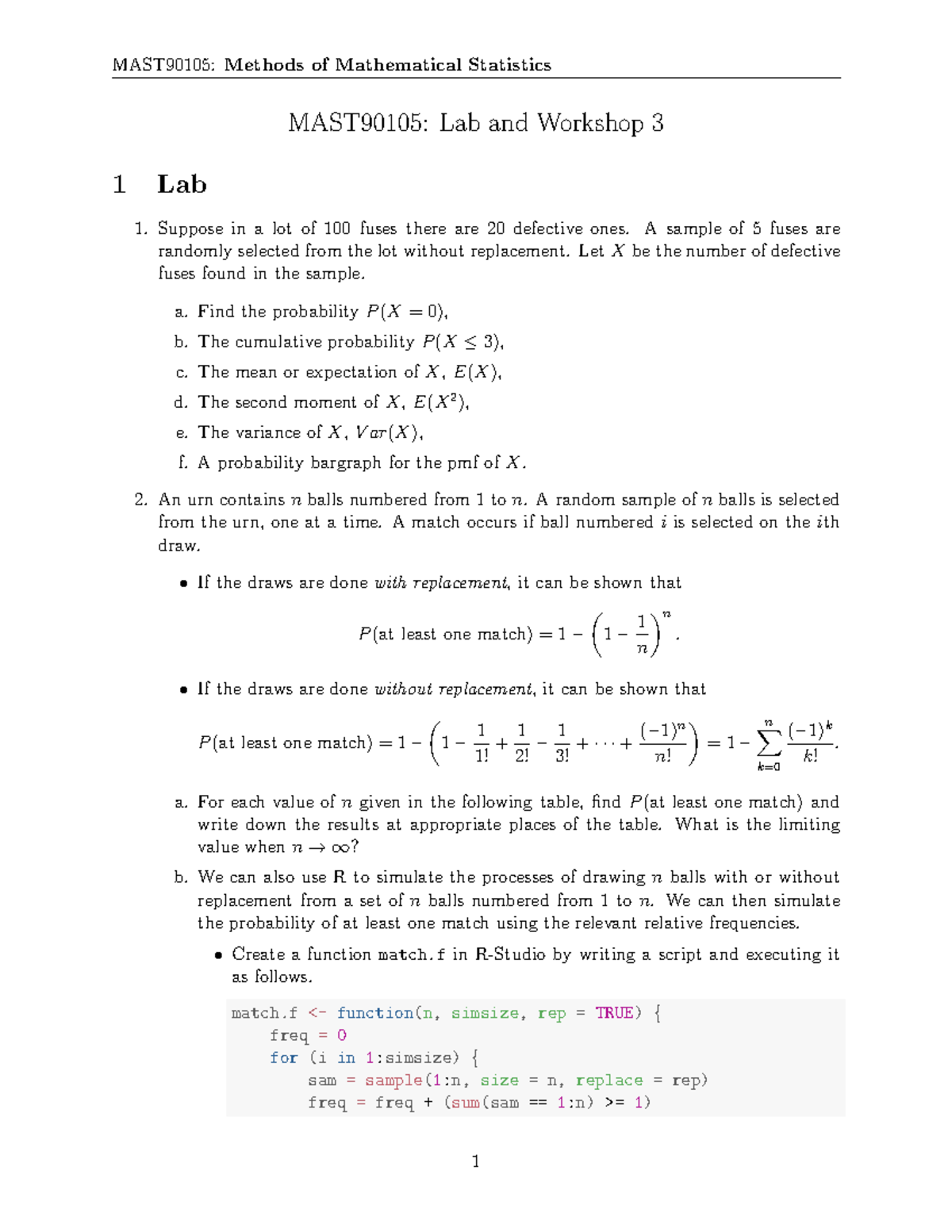 MAST90105: Methods of Mathematical Statistics - Lab 3 Analysis - Studocu