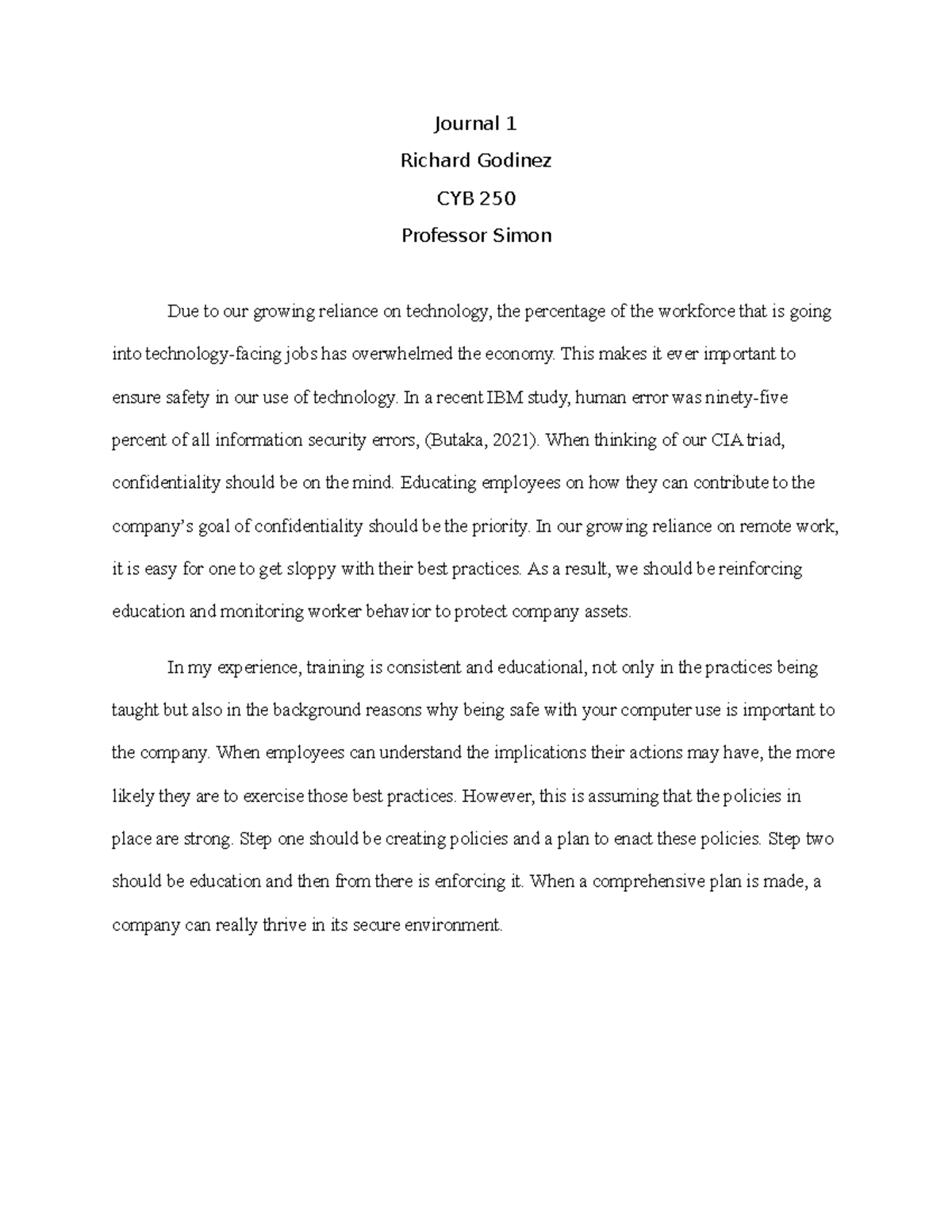 Journal 1 - .cd - Journal 1 Richard Godinez CYB 250 Professor Simon Due ...