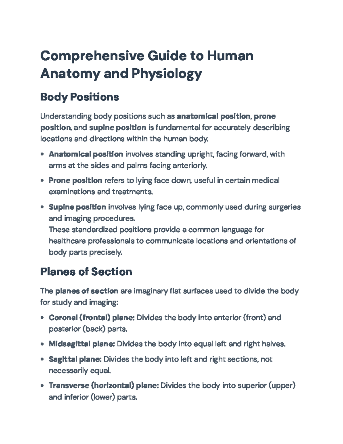 Comprehensive Guide to Human Anatomy & Physiology: Body Positions ...