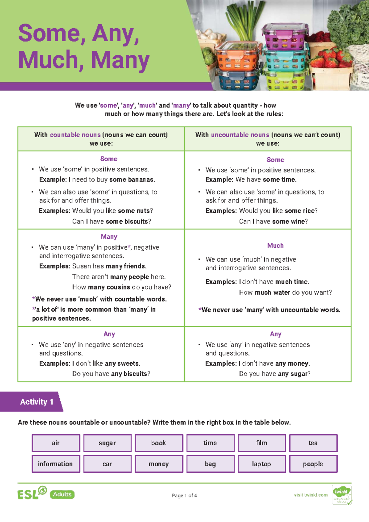 Quantifiers in ESL: Some, Any, Much, Many Explained - Studocu