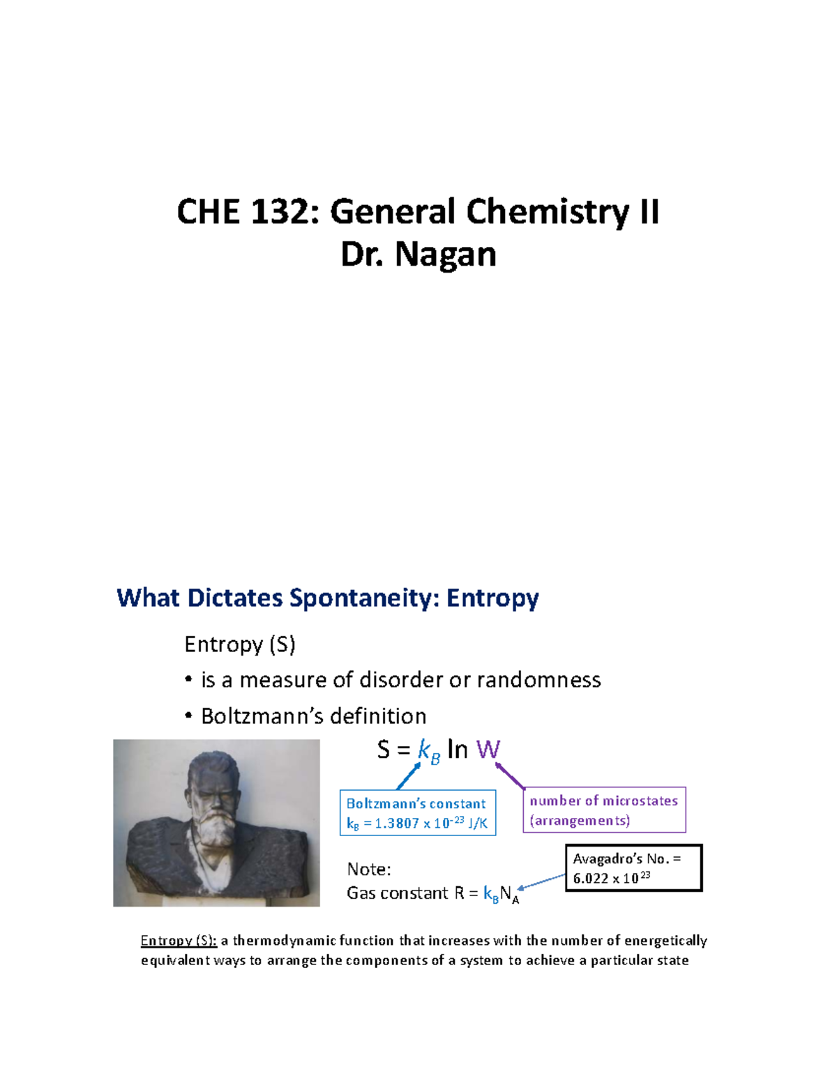 CHE 132: General Chemistry II - Lecture Notes on Entropy & Spontaneity ...