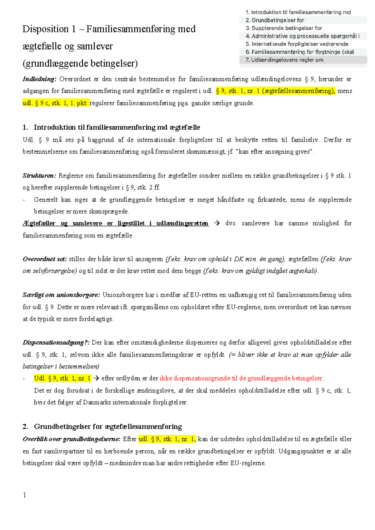 Disposition 1 – Familiesammenføring med ægtefælle og samlever ...
