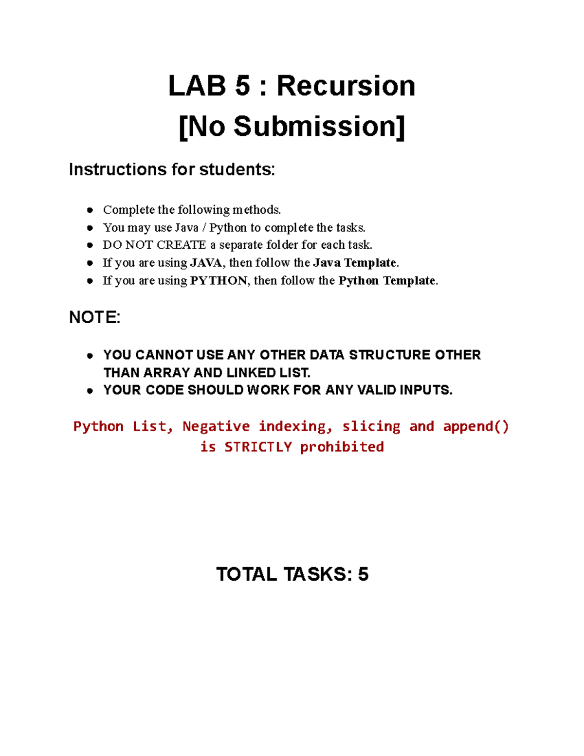 Lab 5: Recursion tasks and instructions for Java and Python - Studocu
