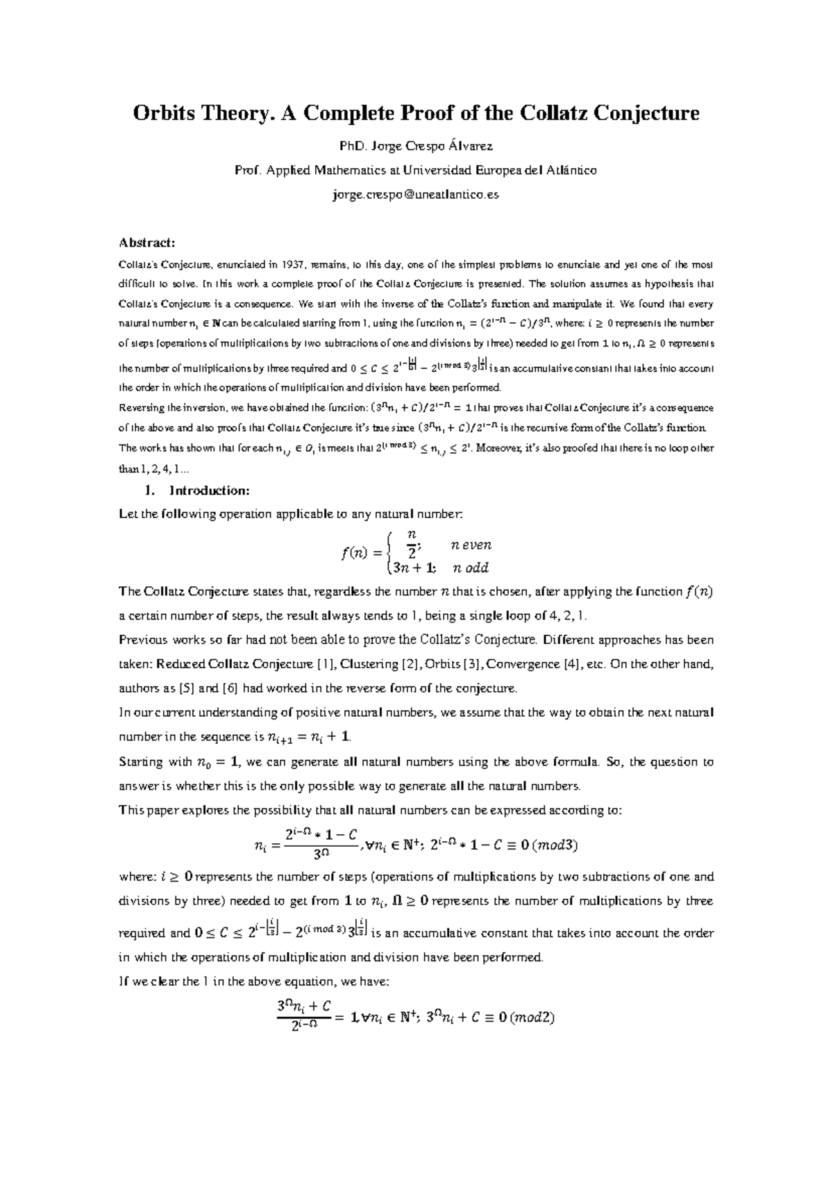 A Comprehensive Proof of the Collatz Conjecture (MATH 601) - Studocu