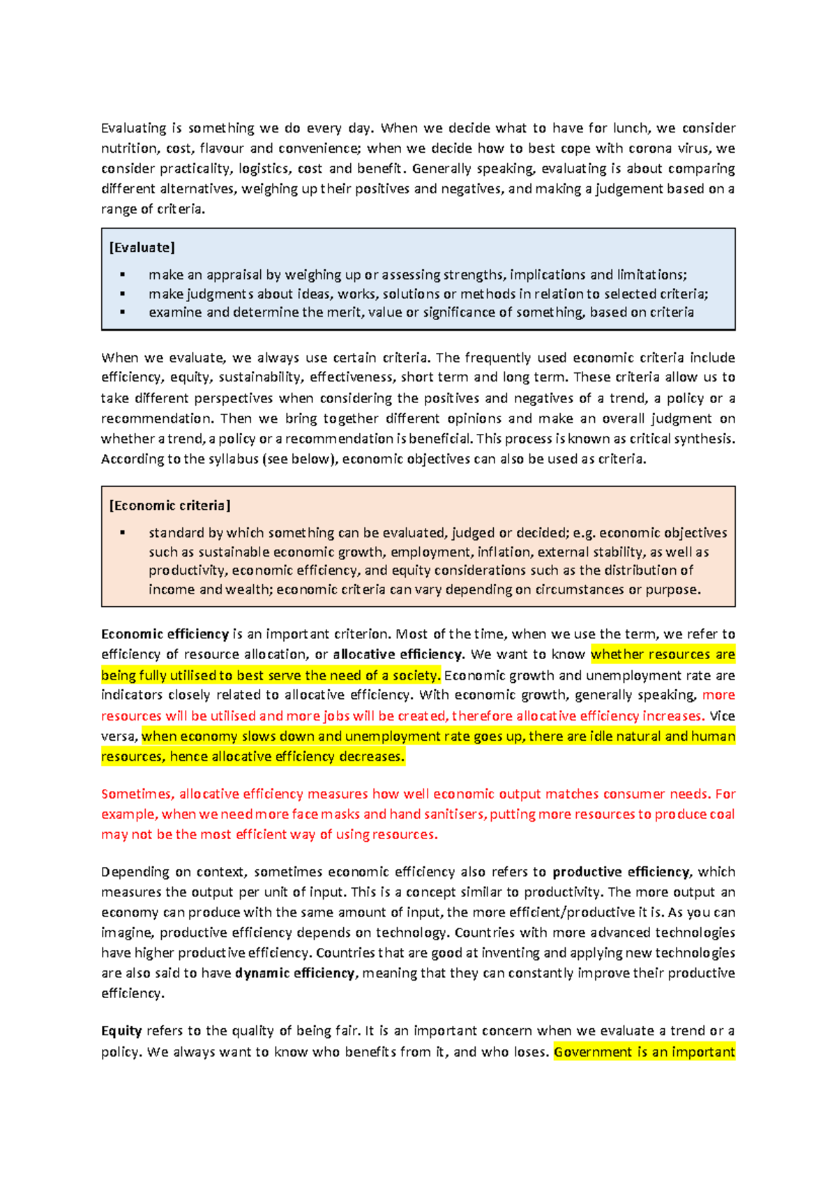 Evaluation Refresher: Economic Criteria & Assessment Methods (ECO101 ...