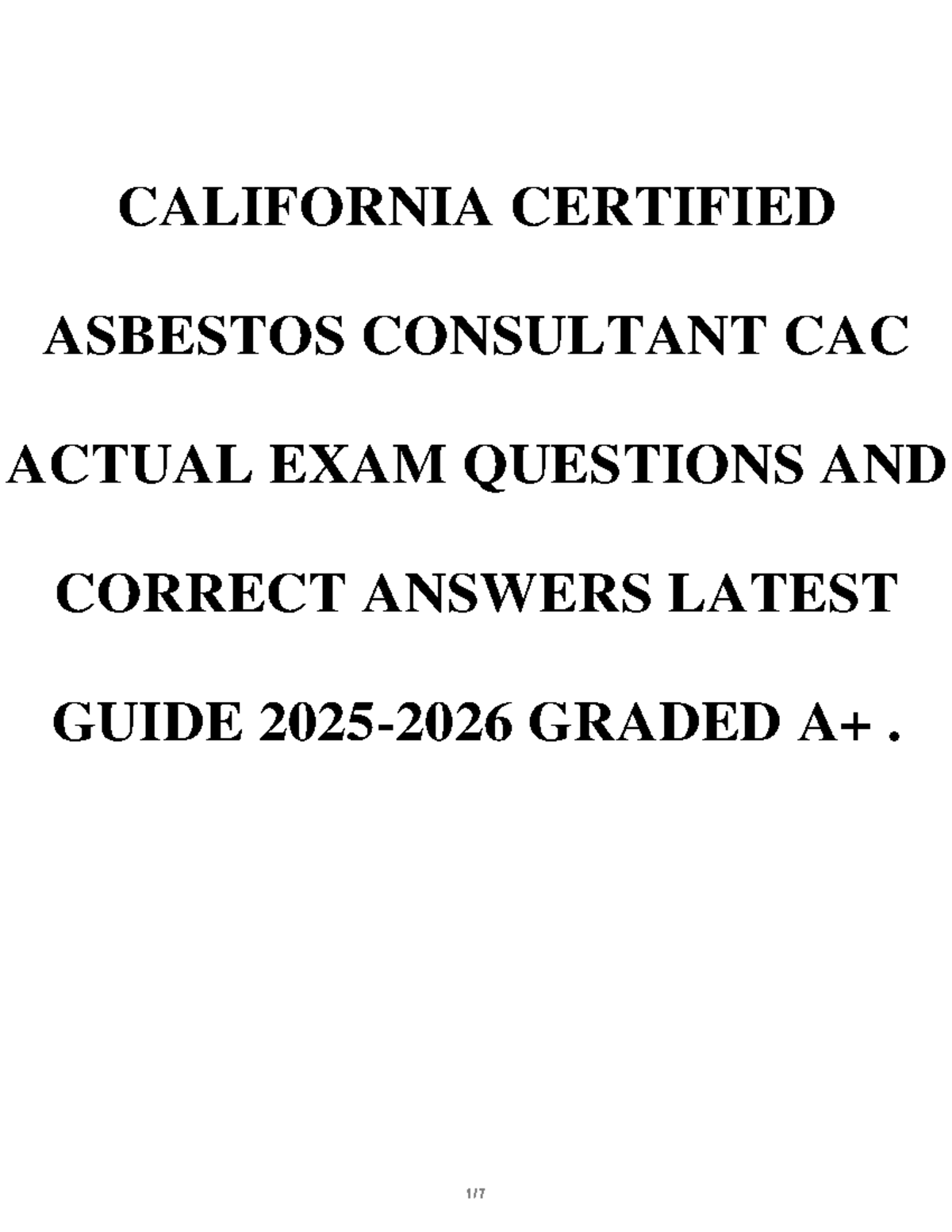 California Certified Asbestos Consultant CAC Exam Questions & Answers ...