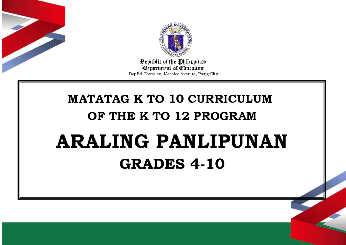 MATATAG K to 12 Curriculum: Araling Panlipunan Grades 4-10 Overview - Studocu