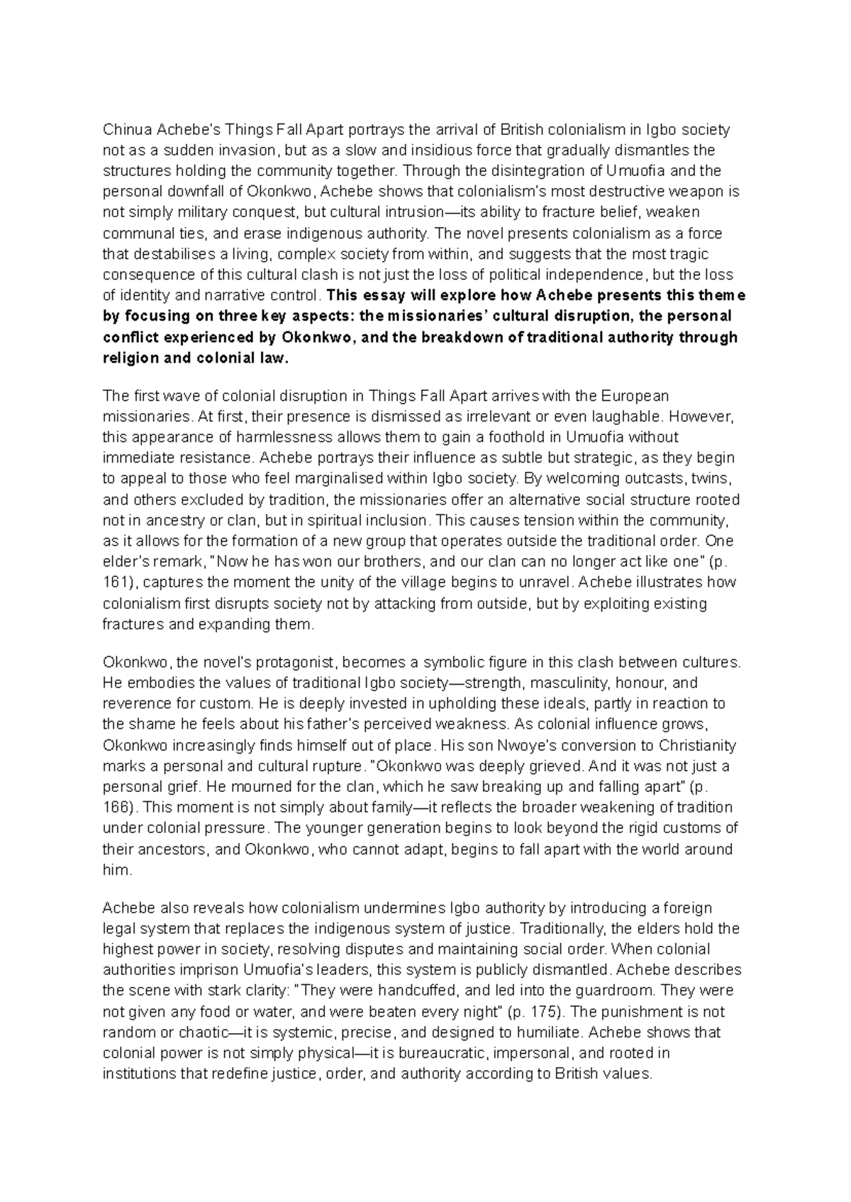 Things Fall Apart (ENG 101): Analyzing Colonialism's Impact on Igbo ...